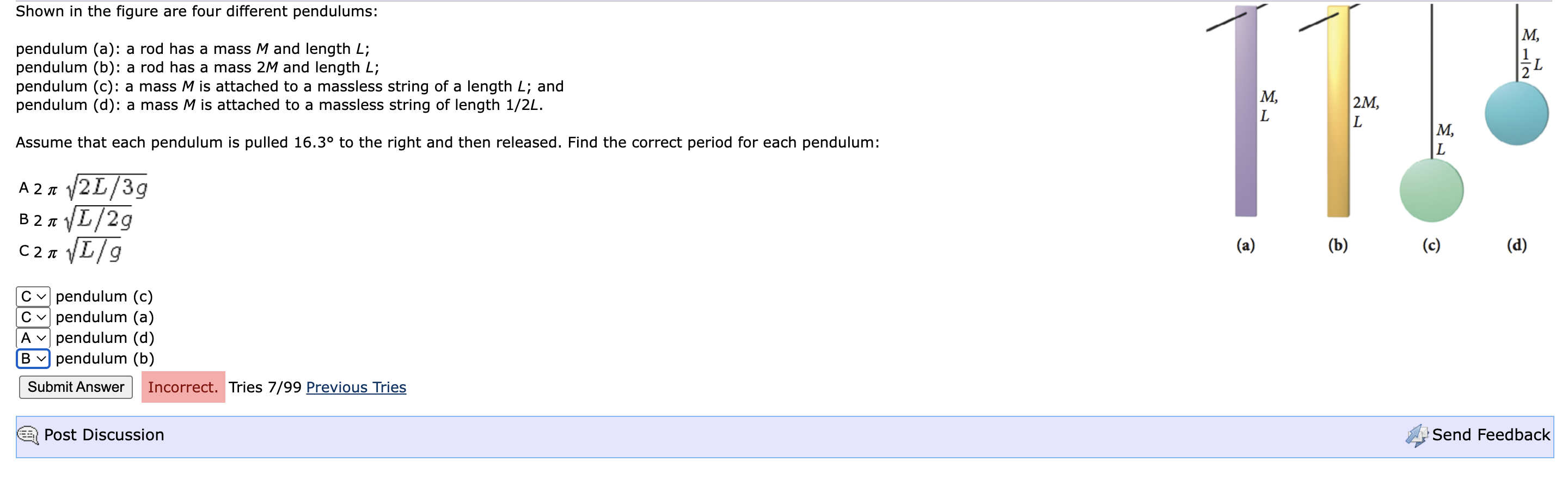Solved Shown in the figure are four different pendulums: | Chegg.com