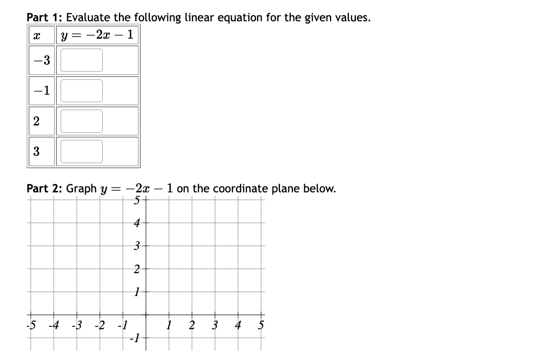 Solved Part 1 Evaluate The Following Linear Equation For