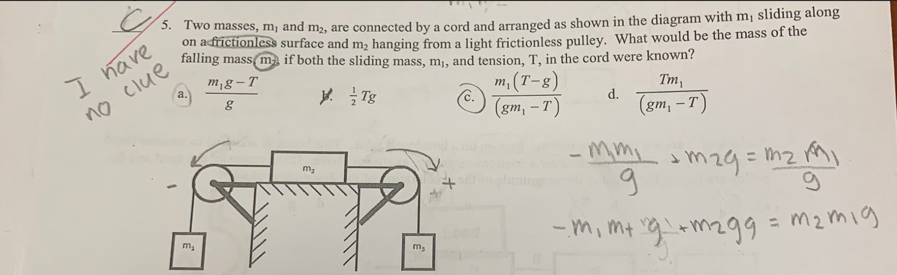 Solved 5. Two masses, m1 and m2, are connected by a cord and | Chegg.com