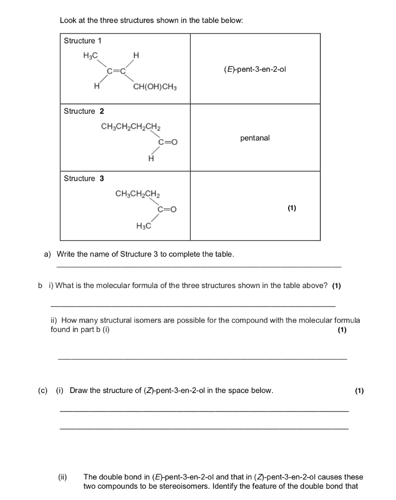 Solved Look at the three structures shown in the table | Chegg.com