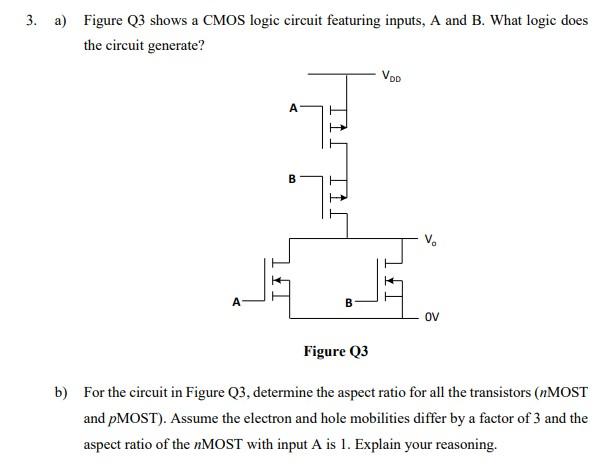 Solved 3. a) Figure Q3 shows a CMOS logic circuit featuring | Chegg.com