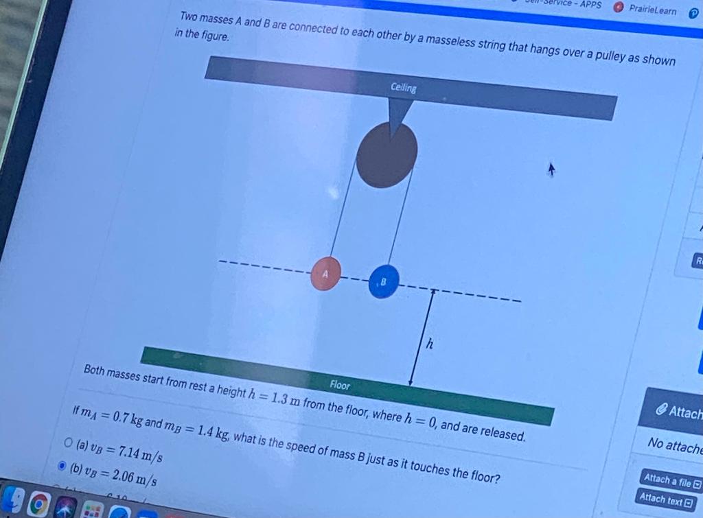 Solved APPS PrairieLearn Two masses A and B are connected to | Chegg.com