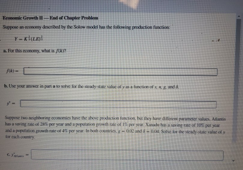 Solved Economic Growth II-End of Chapter Problem Suppose an | Chegg.com