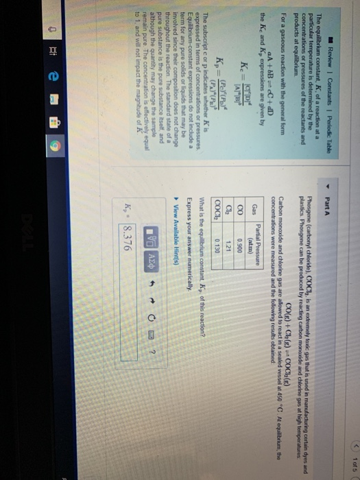 Solved 1 of5 Part A The equilibrium constant, K, of a | Chegg.com