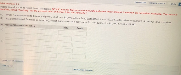 Solved CALCULATOR PRINTER VERSION ·BACK Brief Exercise 9-7 | Chegg.com