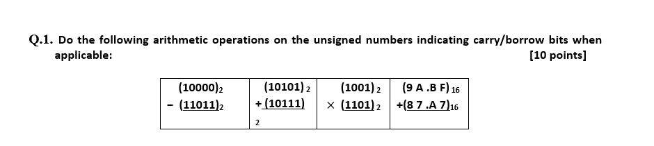 Solved 1. Do the following arithmetic operations on the | Chegg.com