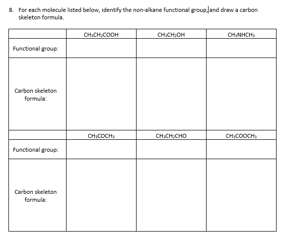 Solved 8. For each molecule listed below, identify the | Chegg.com