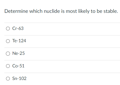 Solved Determine which nuclide is most likely to be | Chegg.com