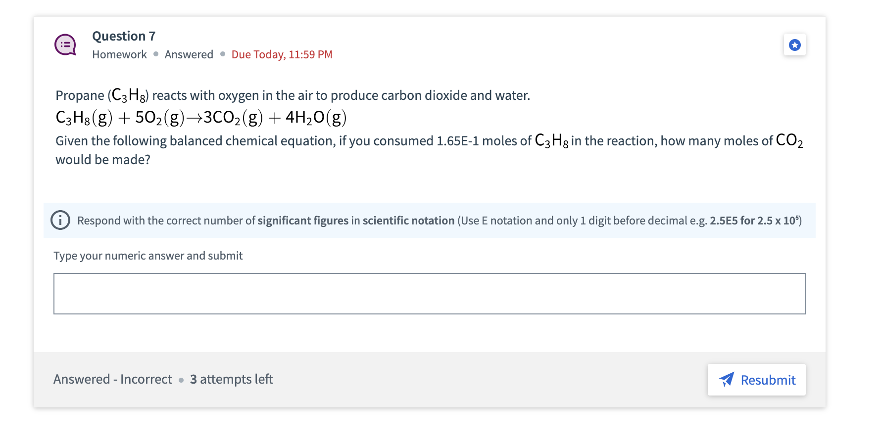 Solved Propane (C3H8) reacts with oxygen in the air to | Chegg.com