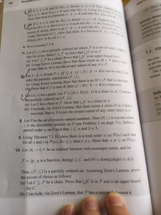 question 7 on set theory(about axiom of choice and | Chegg.com