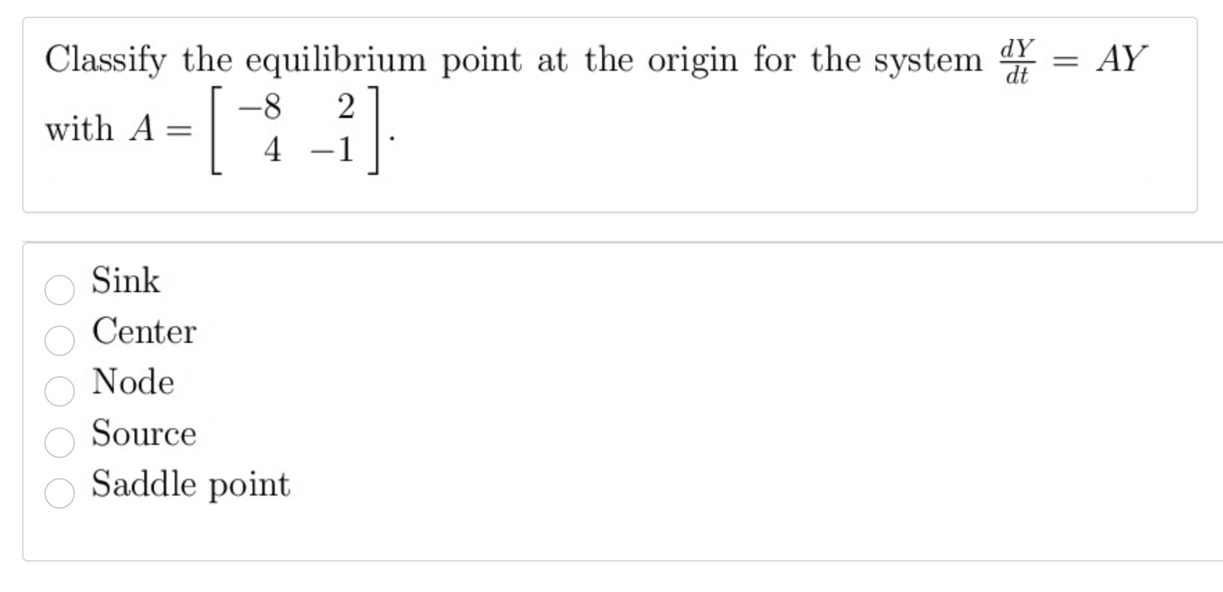 Solved Classify the equilibrium point at the origin for the | Chegg.com