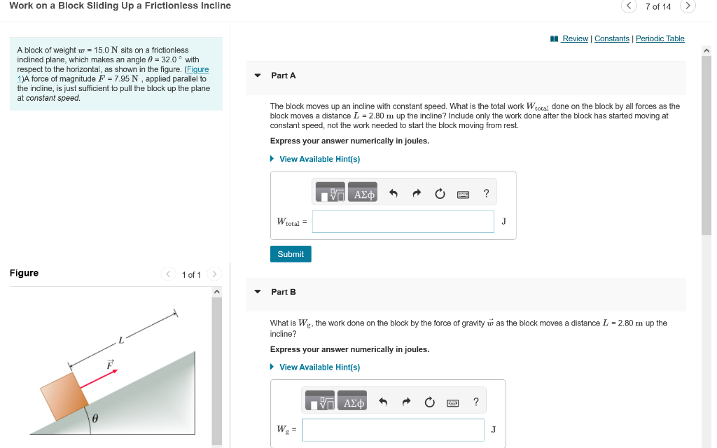 Solved Work on a Block Sliding Up a Frictionless Incline