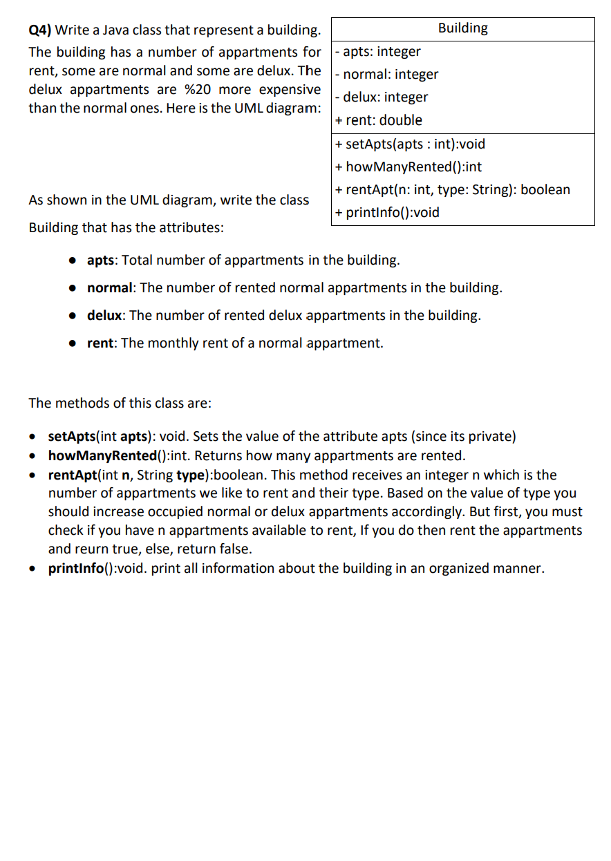 Solved Q4) Write a Java class that represent a building. The | Chegg.com