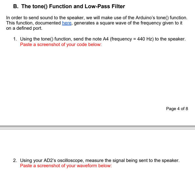 B. The tone() Function and Low-Pass Filter In order | Chegg.com