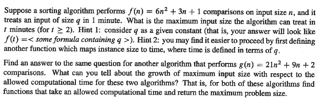 Solved Suppose a sorting algorithm performs f(n23n + 1 | Chegg.com