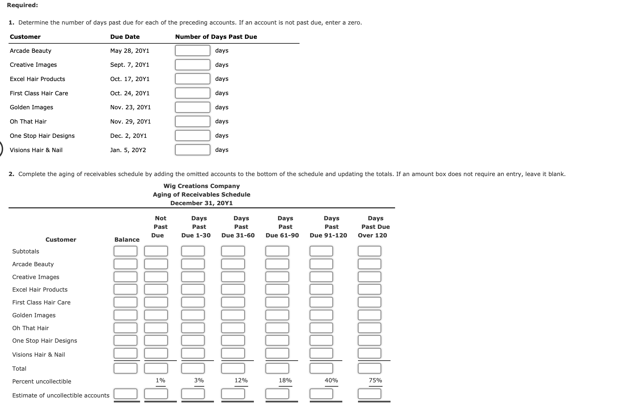 Aging of Receivables; Estimating Allowance for | Chegg.com Aging of Receivables; Estimating Allowance for | Chegg.com