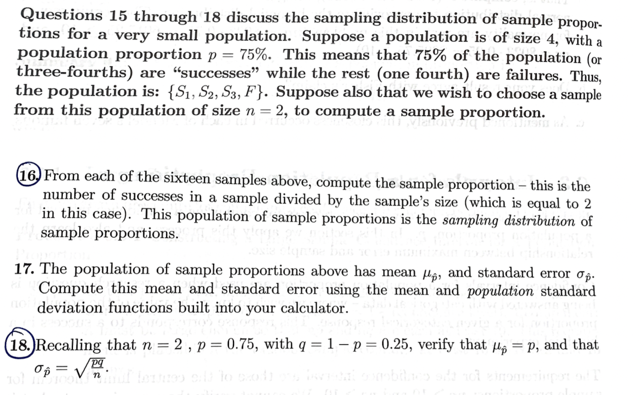 Solved Questions 15 through 18 discuss the sampling | Chegg.com