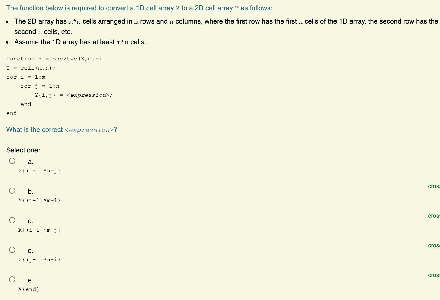Solved The function below is required to convert a 1D cell | Chegg.com