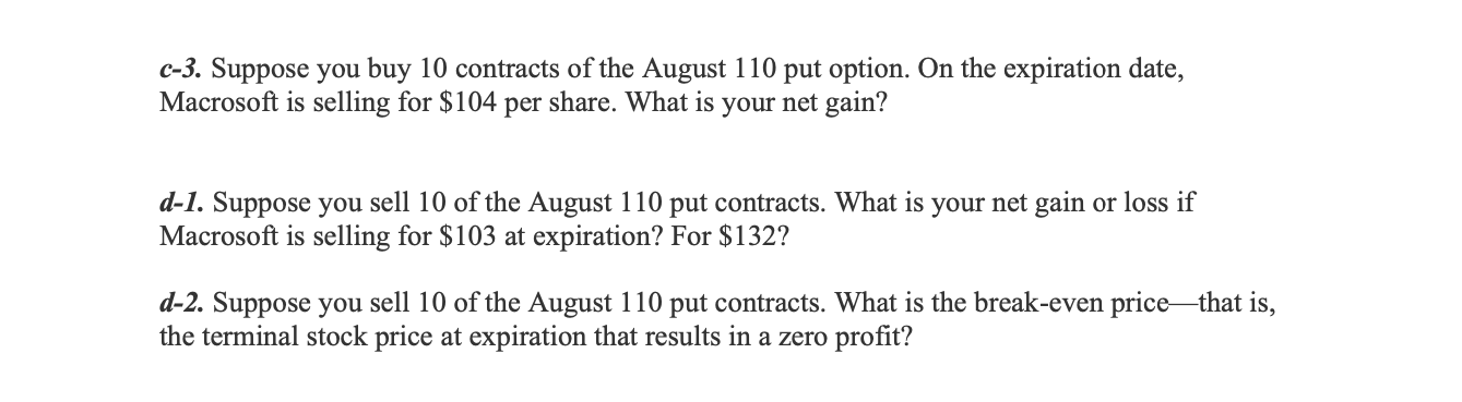 Solved Use the option quote information shown here to answer | Chegg.com
