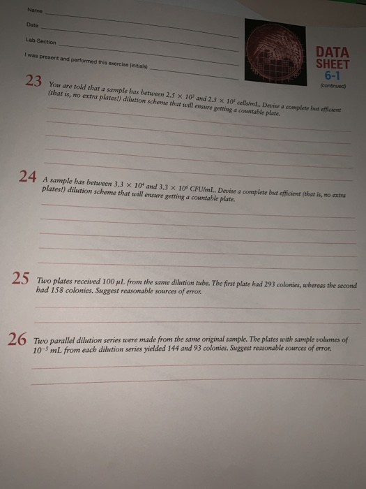 I Name Lab Section DATA SHEET was present and | Chegg.com