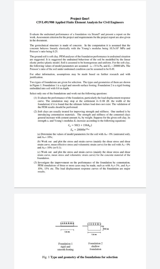 Solved Project Geot CIVL491/980 Applied Finite Element | Chegg.com