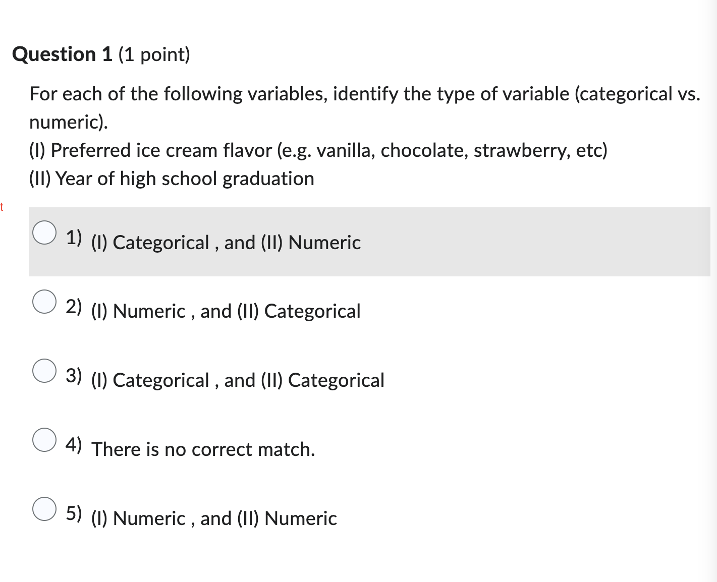 Solved Question 1 (1 ﻿point)For each of the following | Chegg.com