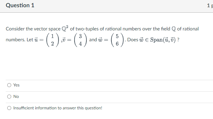 Solved Consider the vector space Q2 of two-tuples of | Chegg.com