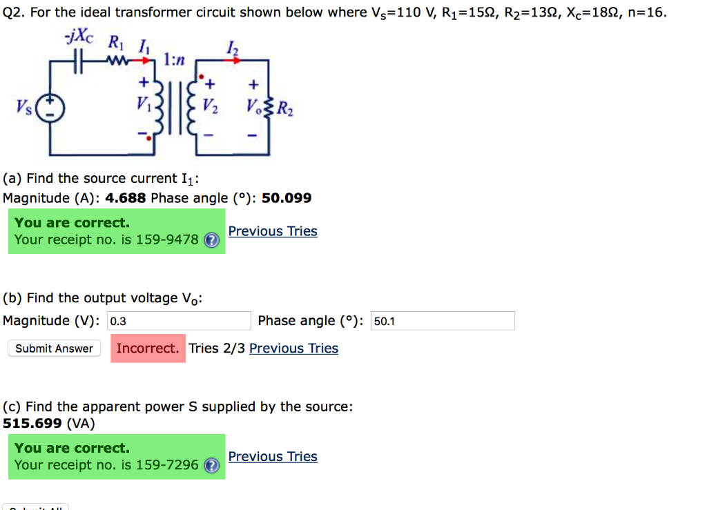Solved Q2. For the ideal transformer circuit shown below | Chegg.com