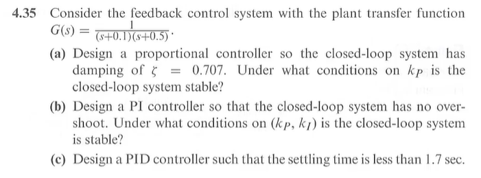 Solved 4.35 Consider the feedback control system with the | Chegg.com