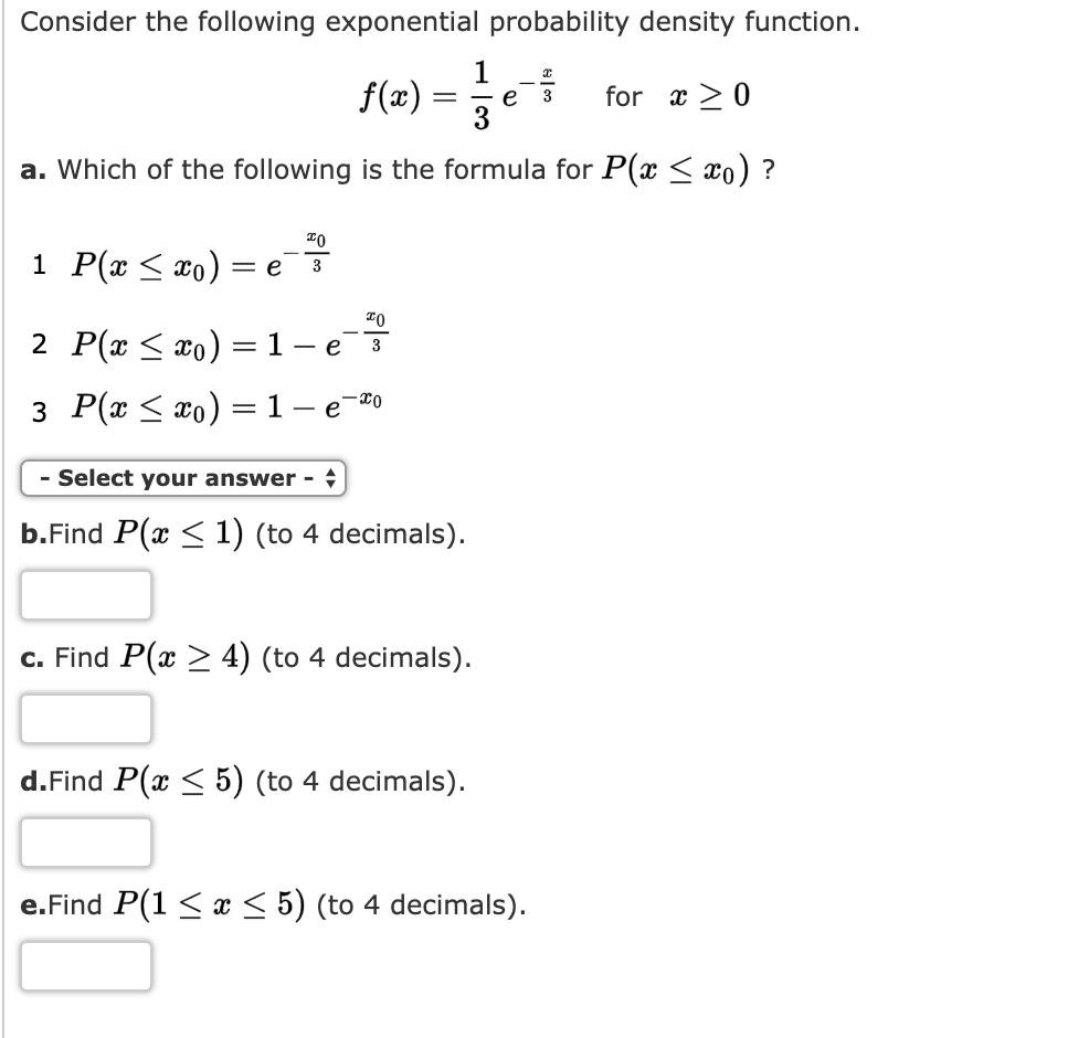 Solved Consider the following exponential probability | Chegg.com