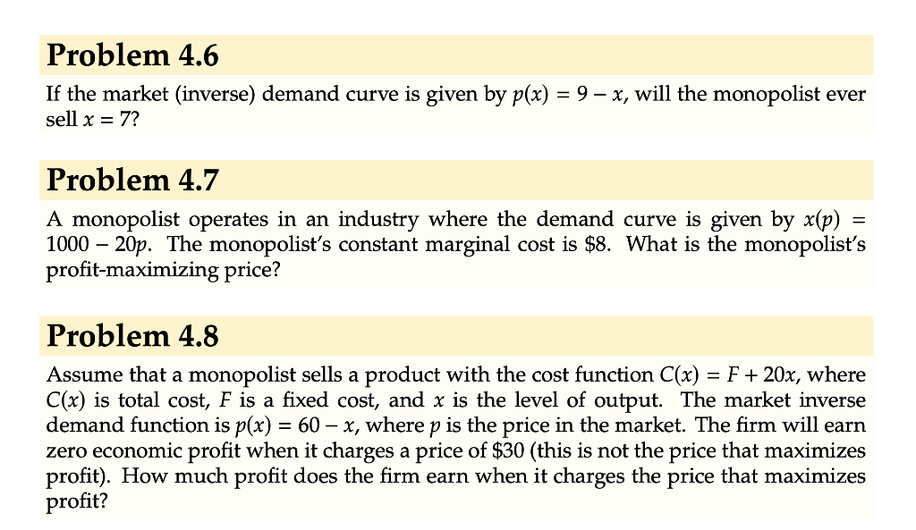Solved Problem 4.6 If the market (inverse) demand curve is | Chegg.com