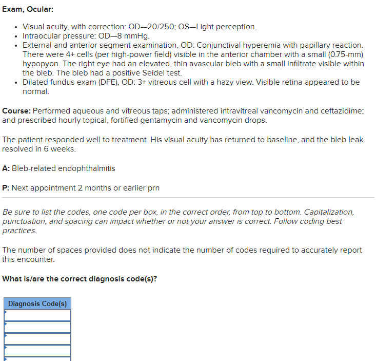 Solved Exam, Ocular: - Visual acuity, with correction: | Chegg.com