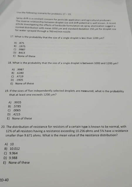 Solved Use the following scenario for problems 17 - 19 Spray | Chegg.com