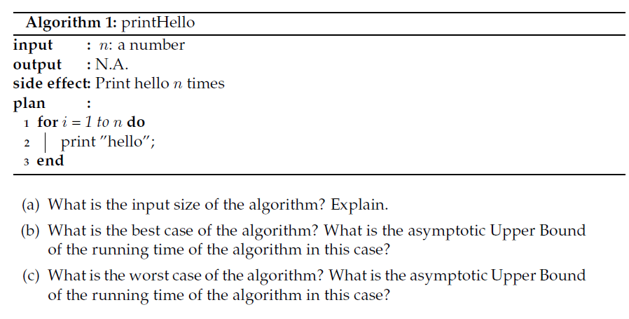 Solved Algorithm 1: printHello input : n: a number output : | Chegg.com
