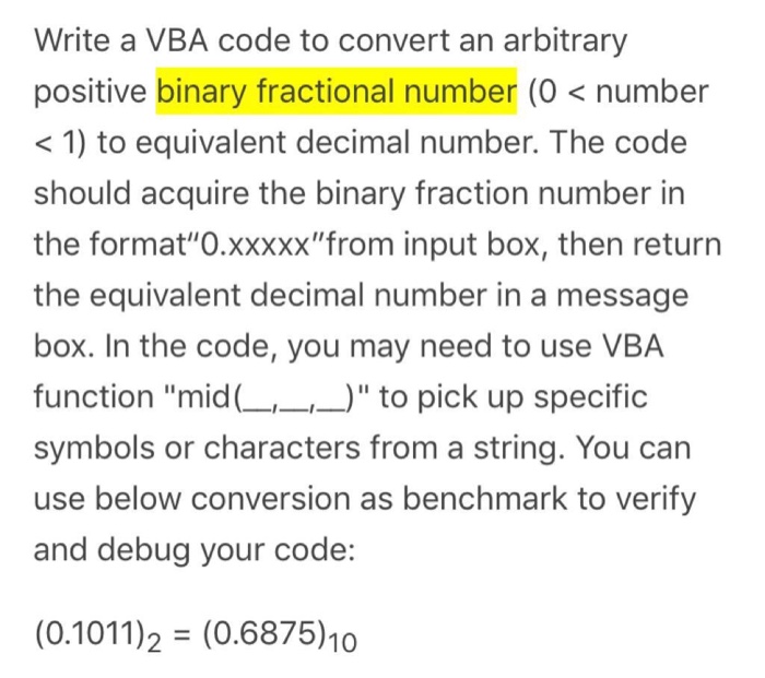 Solved Write a VBA code to convert an arbitrary positive | Chegg.com