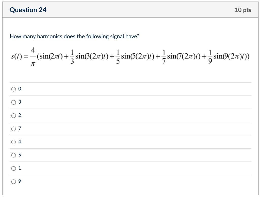 Solved How many harmonics does the following signal have? | Chegg.com