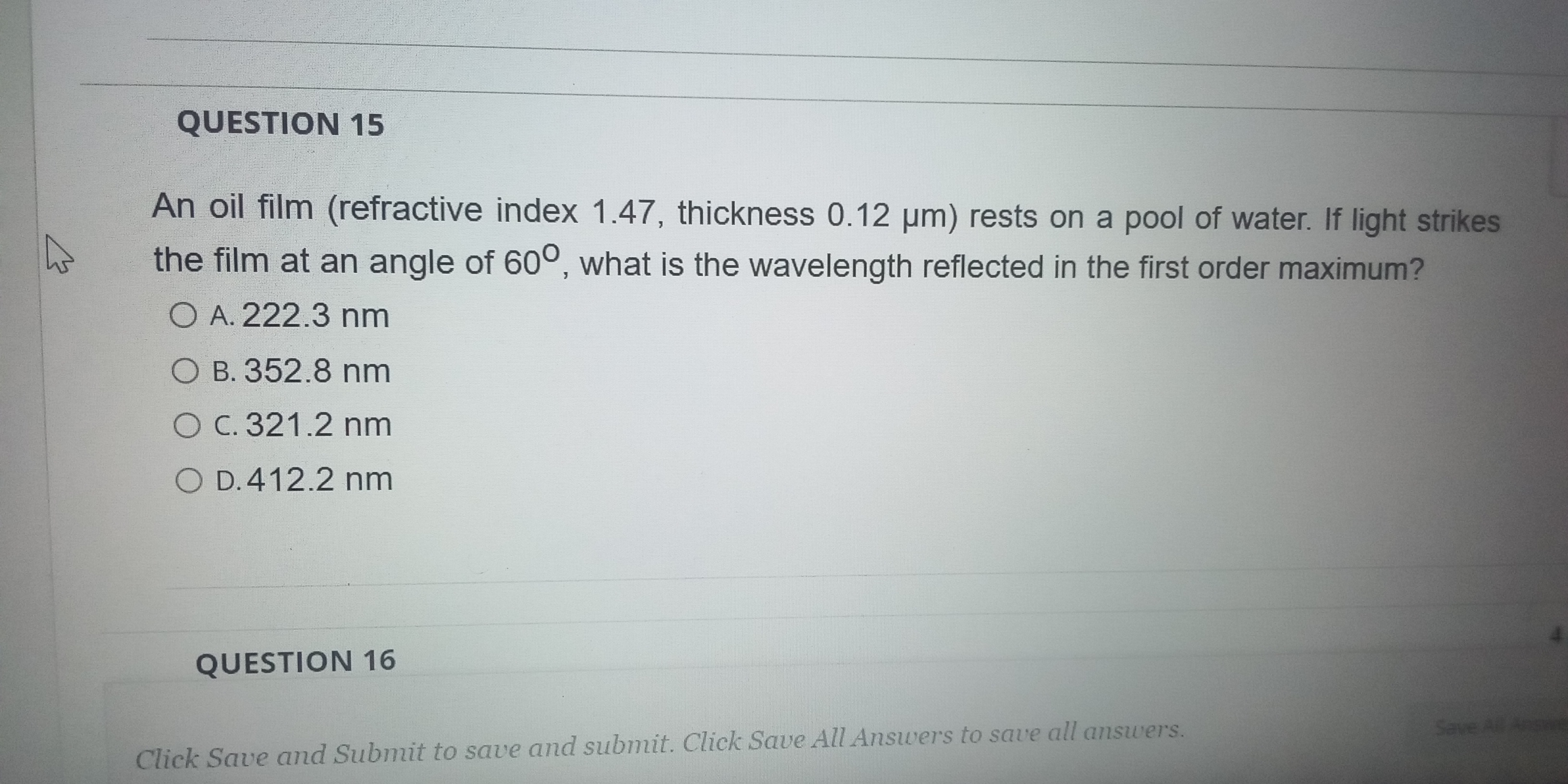 Solved An oil film (refractive index 1.47, thickness 0.12μm | Chegg.com