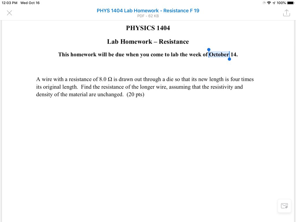 Solved 12:03 PM Wed Oct 16 100% PHYS 1404 Lab Homework - | Chegg.com