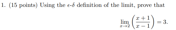 Solved 1. (15 points) Using the e-8 definition of the limit, | Chegg.com