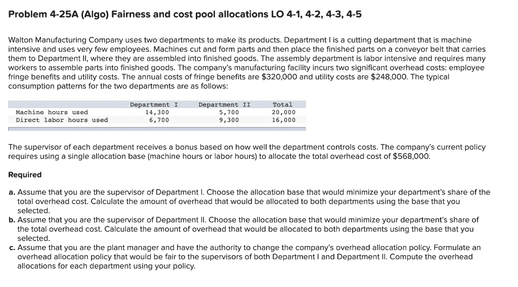Solved Problem 4-25A (Algo) Fairness and cost pool | Chegg.com