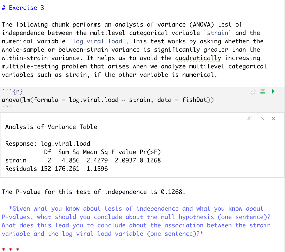 Solved # Exercise 3 The following chunk performs an analysis | Chegg.com