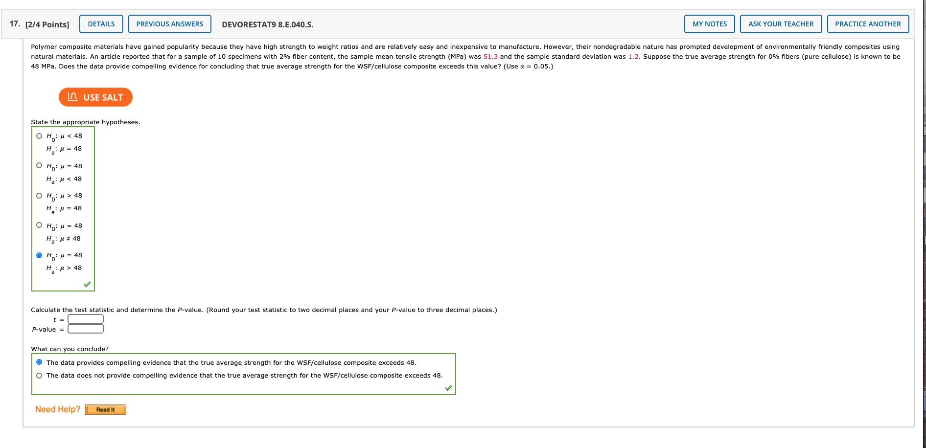 Solved 17. [2/4 Points] DETAILS PREVIOUS ANSWERS DEVORESTAT9 | Chegg.com
