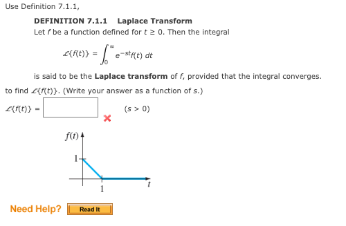 Solved DEFINITION 7.1.1 Laplace Transform Let f be a | Chegg.com