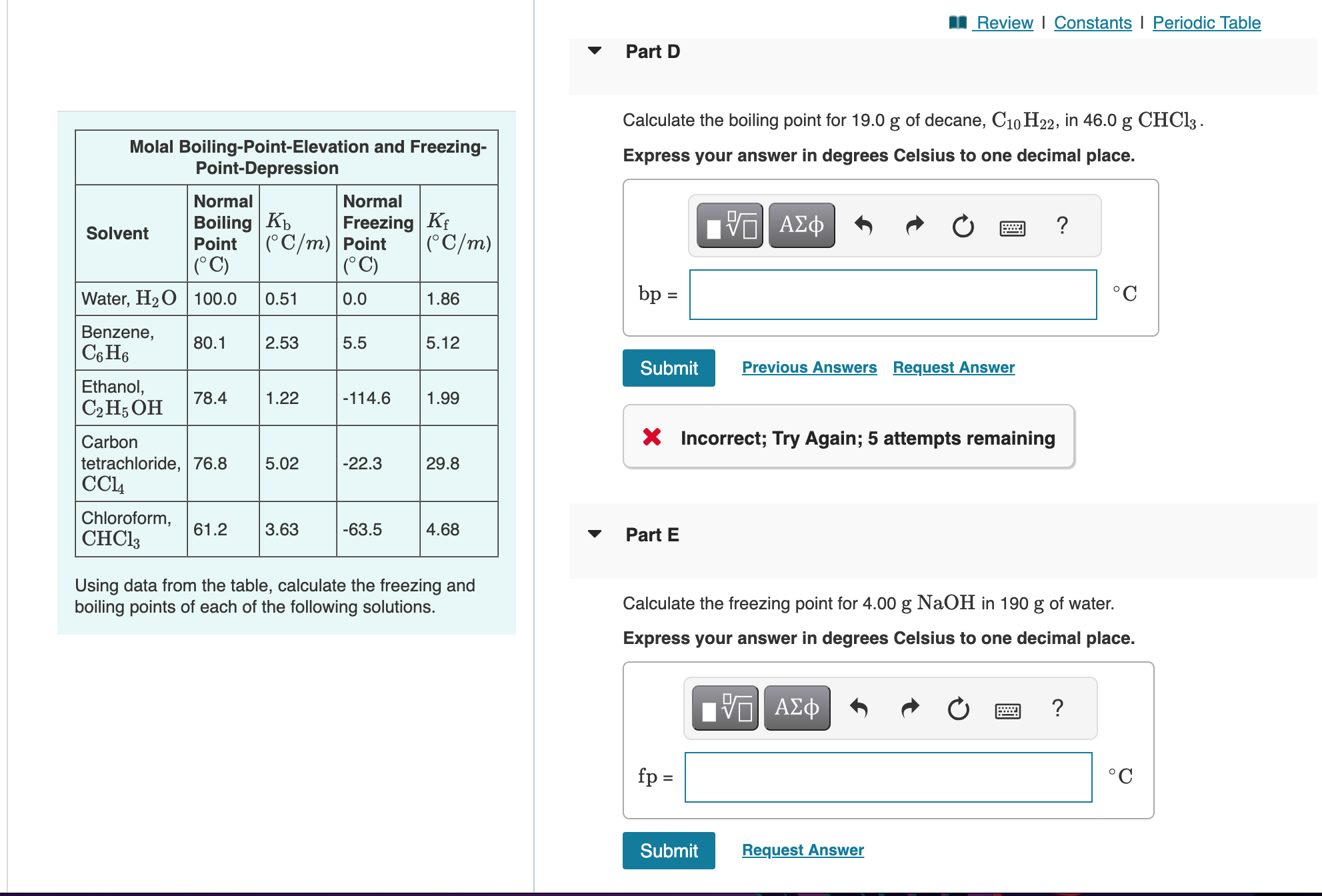 Solved Calculate the boiling point for 19.0 g of decane, | Chegg.com