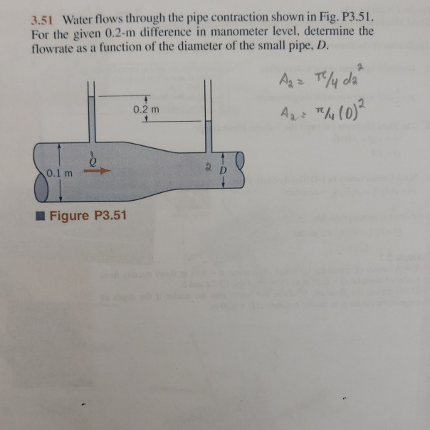 Solved 3.51 Water flows through the pipe contraction shown | Chegg.com