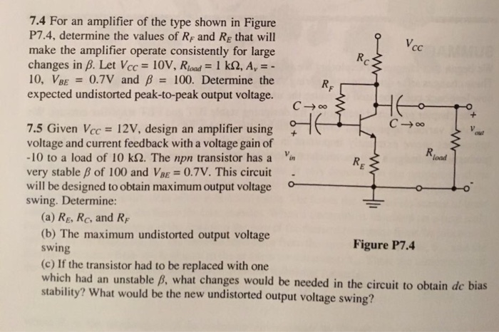 Solved 7.4 For an amplifier of the type shown in Figure | Chegg.com