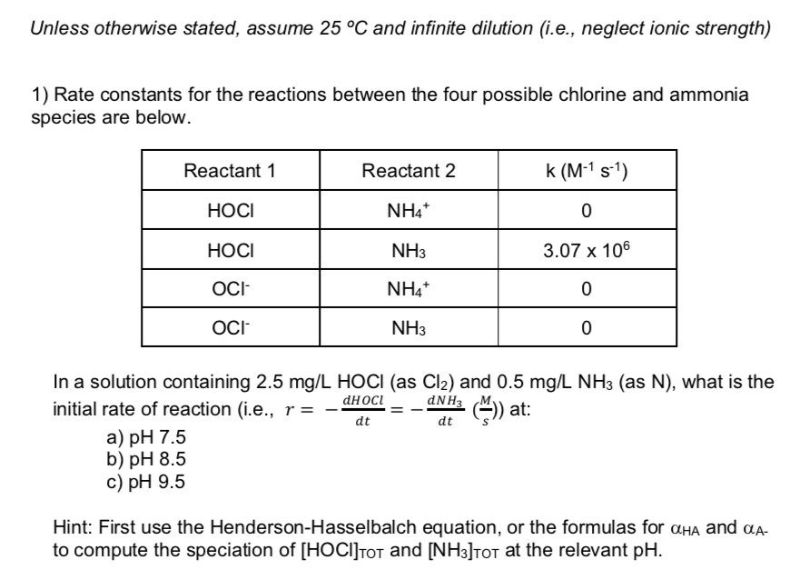 Assume pKa of HOCl = 9.26 & pKa of NH4+ = 7.56 | Chegg.com