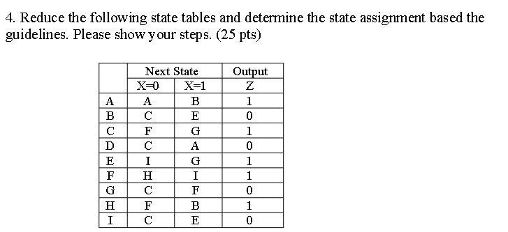 Solved 4. Reduce the following state tables and determine | Chegg.com
