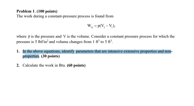 Solved Problem 1. (100 points) The work during a | Chegg.com