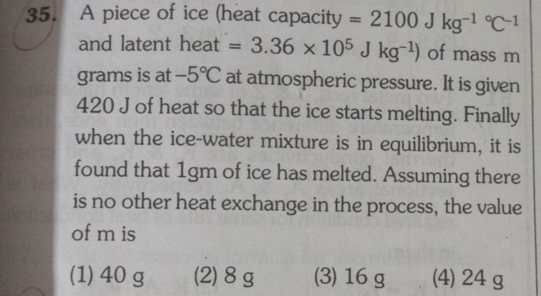 Solved 35. A piece of ice (heat capacity 2100 J ka-1 °C-1 | Chegg.com